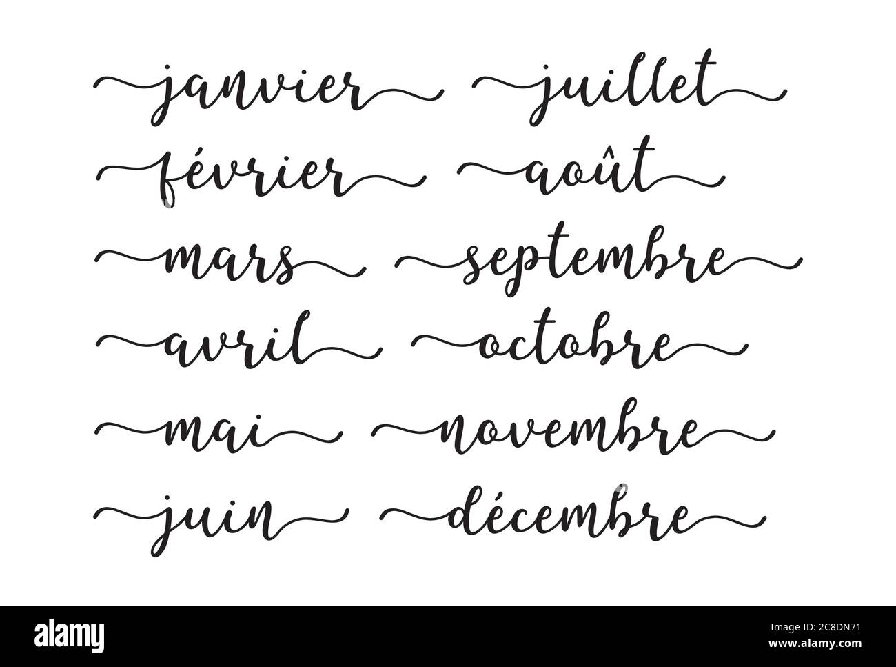 Hand Lettered Months of the Year in French. Lettering for Calendar ...