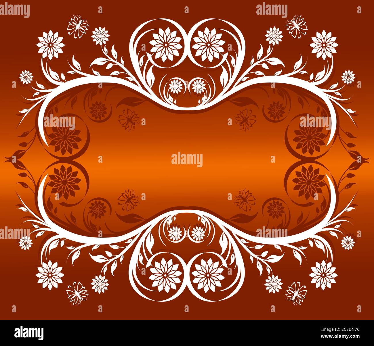 vector illustration of a floral ornament frame with butterflies Stock ...