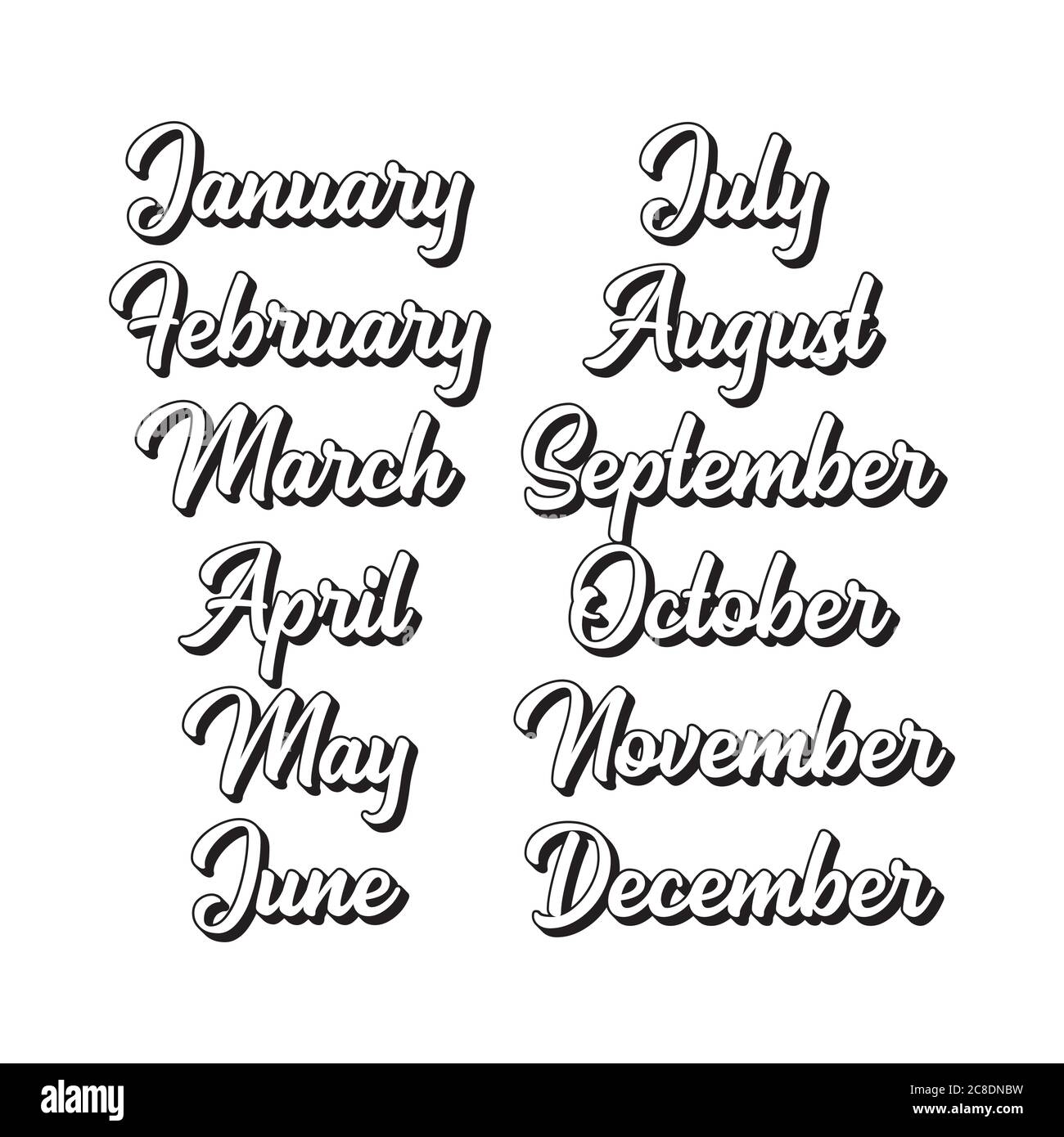 Hand Lettered Months of the Year Set. January, February, March, April ...