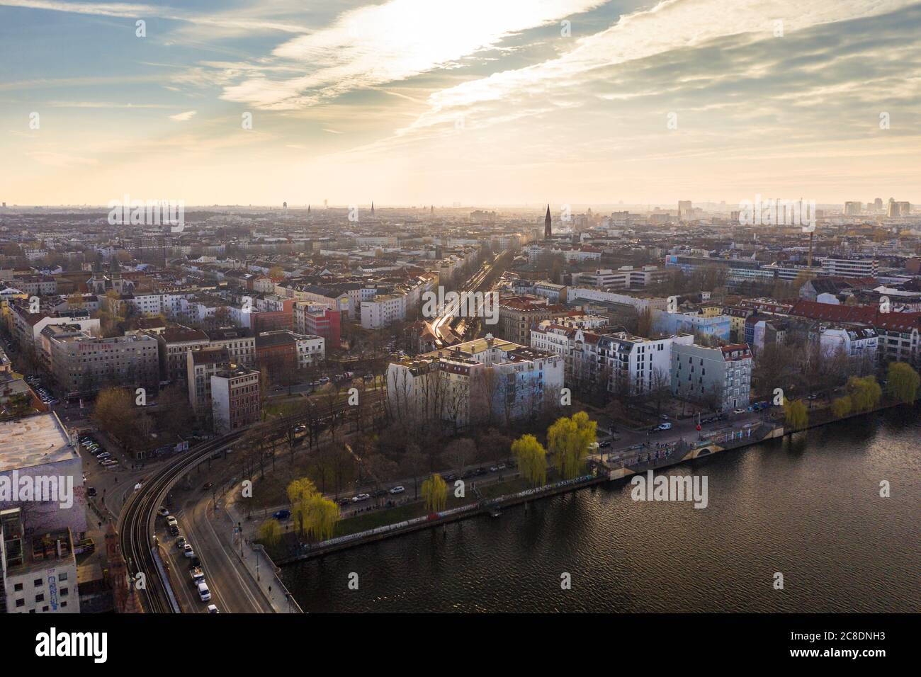 Germany, Berlin, Aerial view of Spree river canal and buildings of ...
