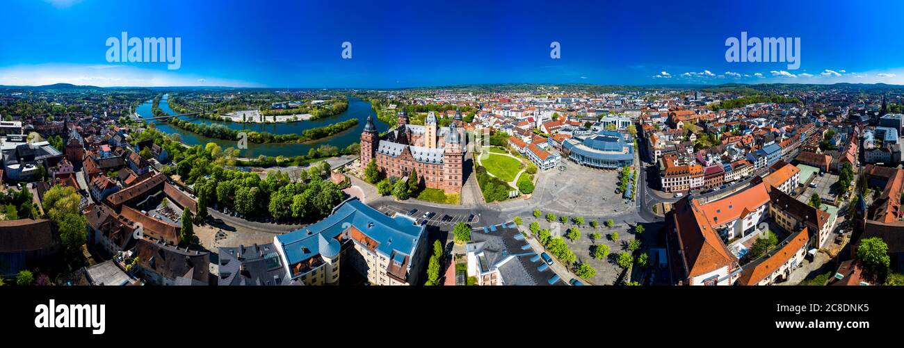 Germany, Bavaria, Aschaffenburg, Helicopter panorama of Johannisburg ...