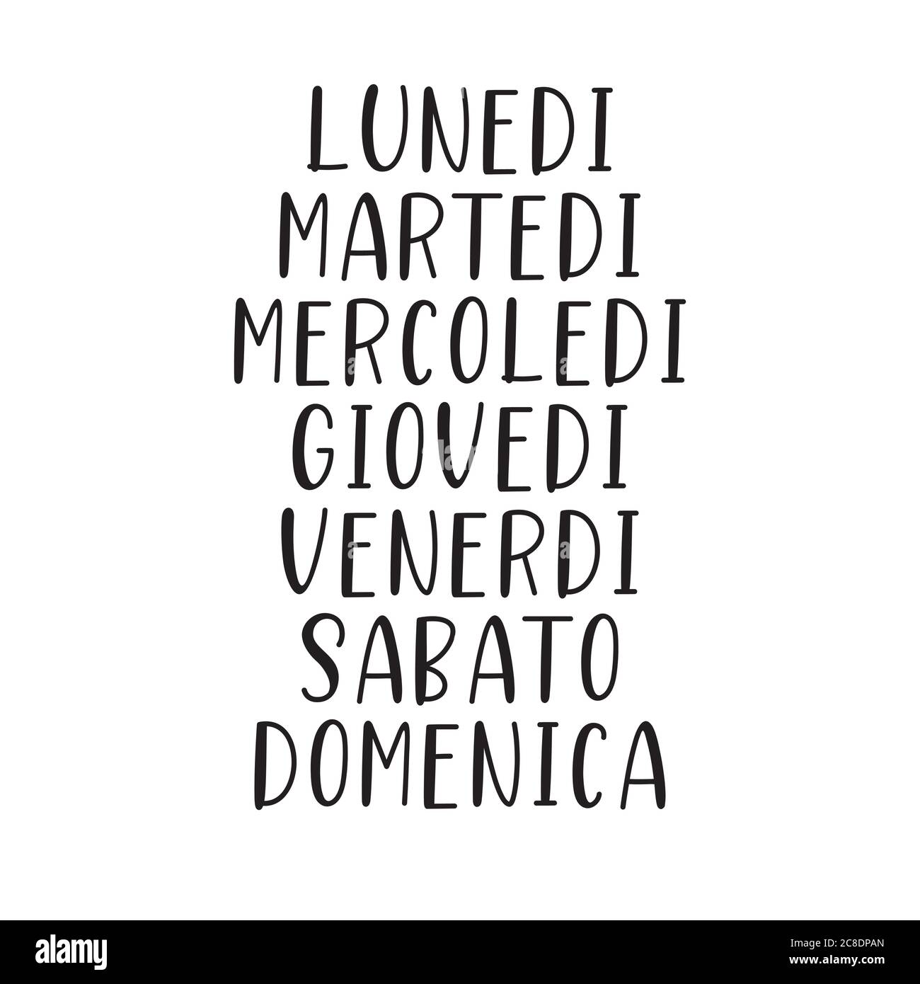 Hand Lettered Days of the Week in Italian. Lettering for Calendar ...