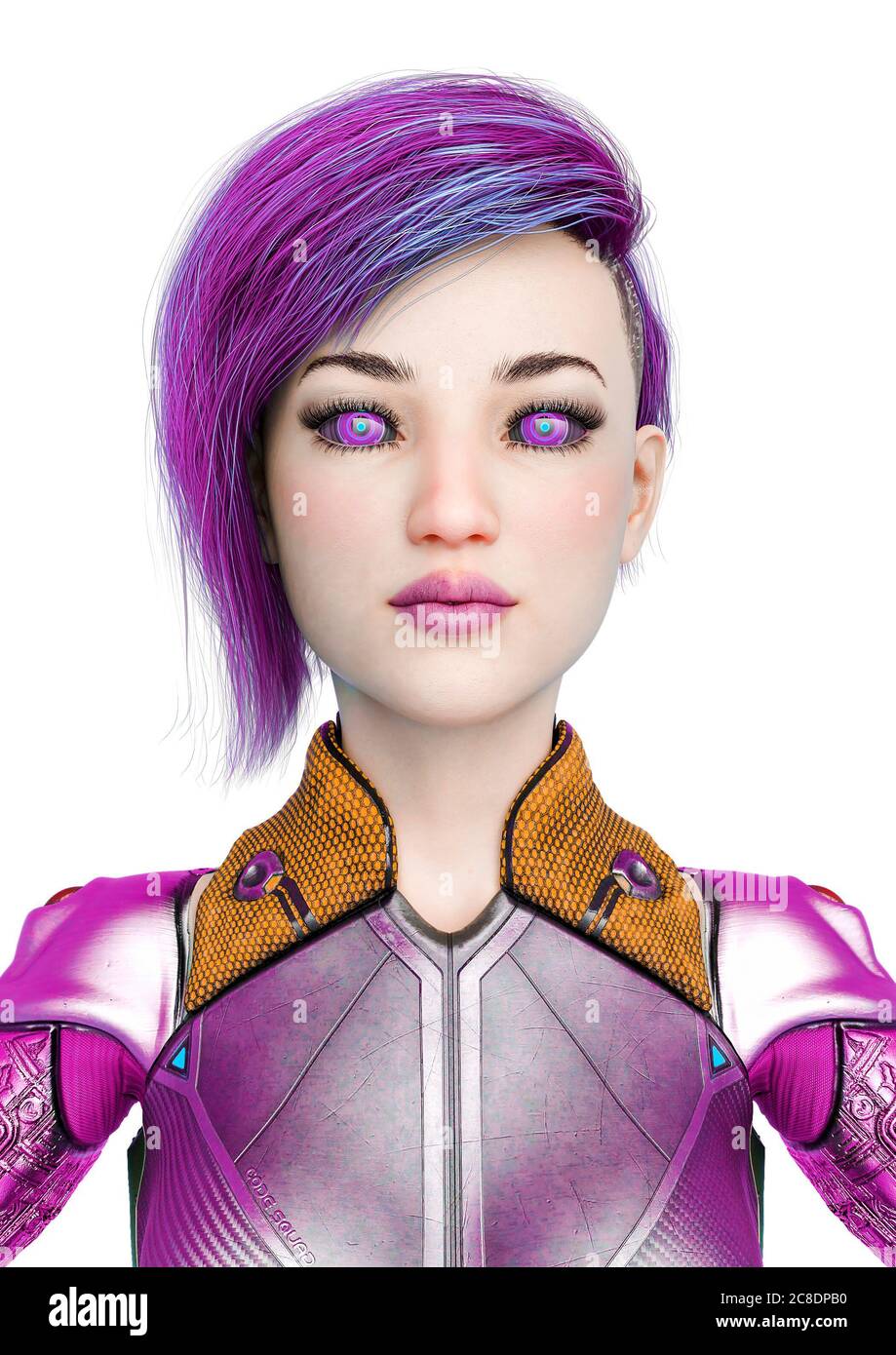 cyborg girl id portrait in a white background. This super cyborg girl ...