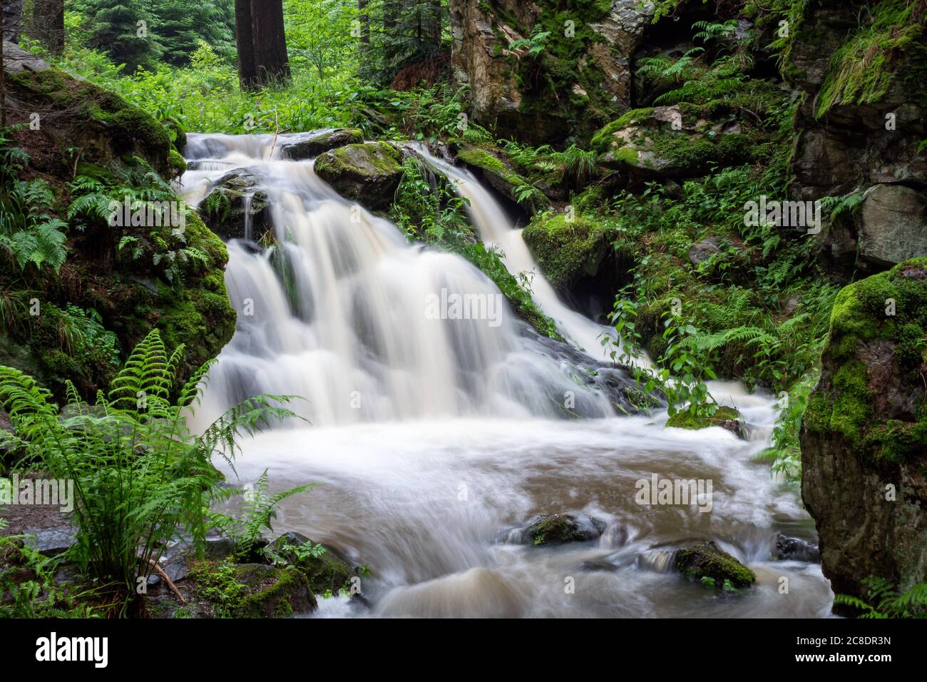 Waterfall, wild river Doubrava in Czech Republic. Valley Doubrava near ...