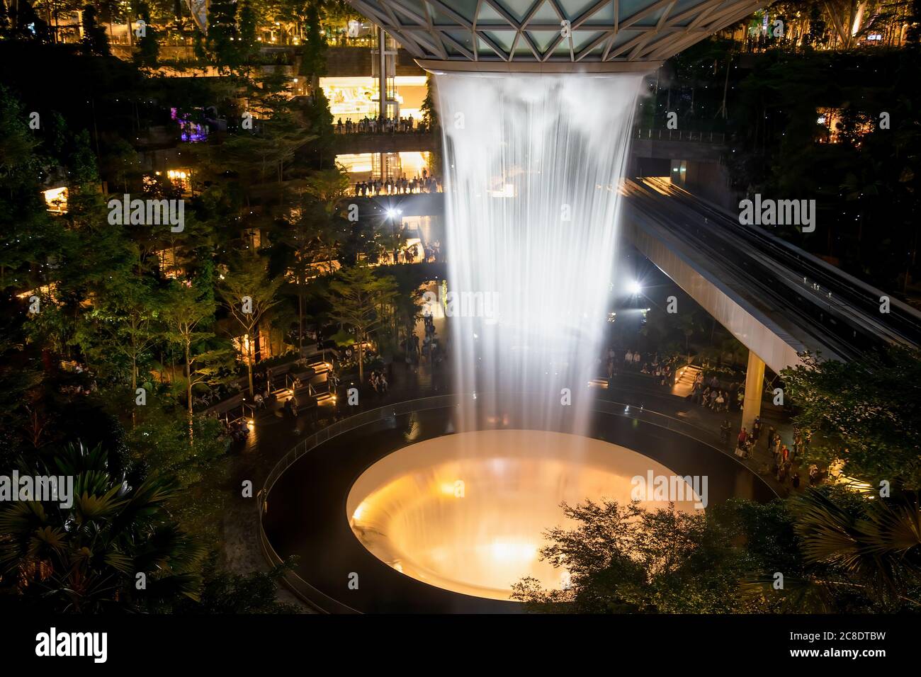 SINGAPORE - MARCH 3, 2020: Waterfall at the shopping center JEWEL at ...