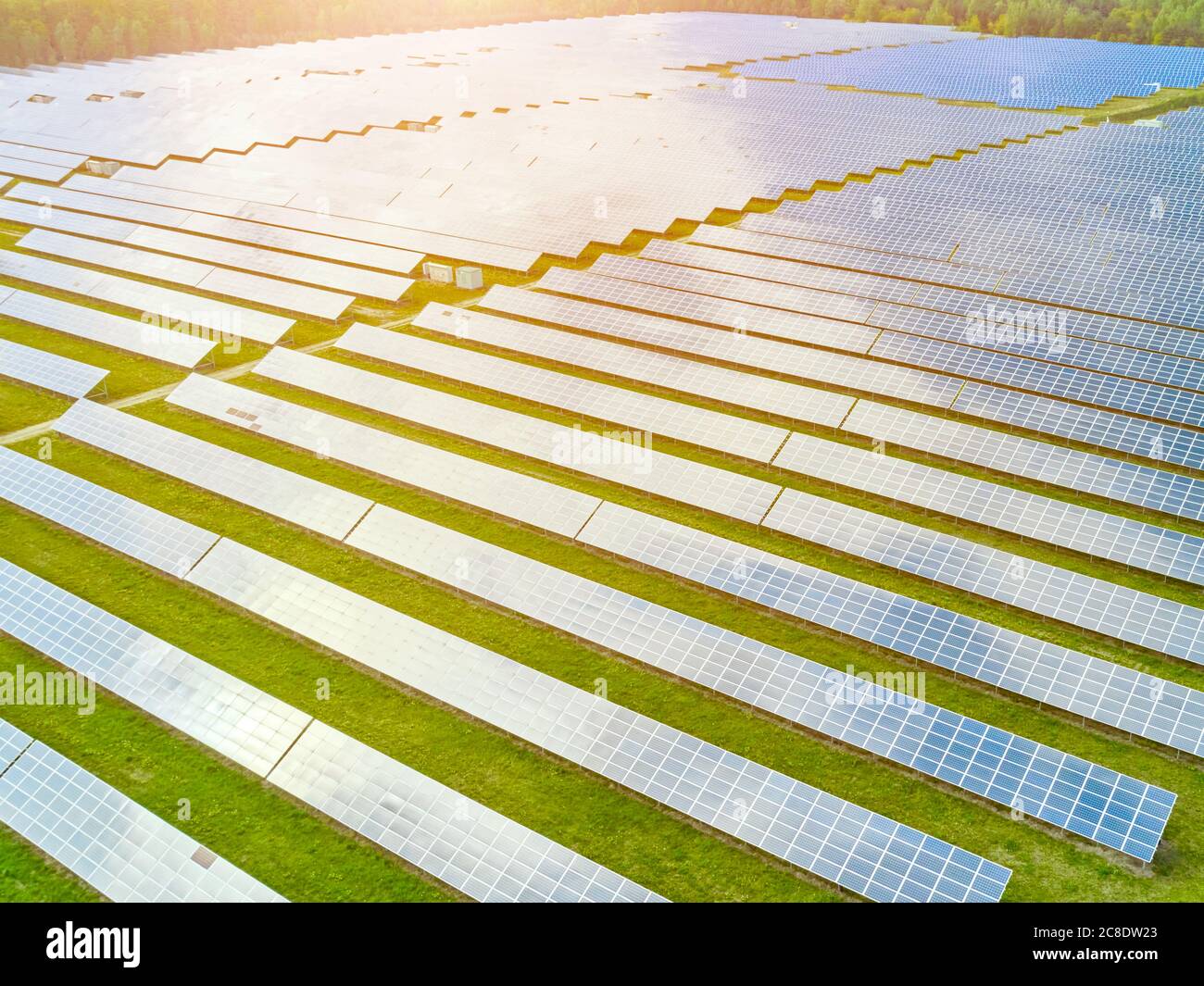 Aerial view of solar power station. Photovoltaic panels field for ...
