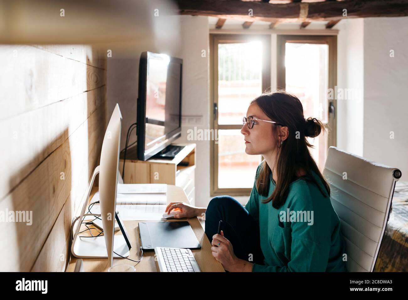 Female architect using computer at home Stock Photo - Alamy
