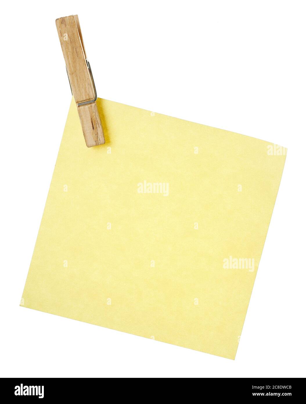yellow post it note with wooden peg isolated Stock Photo - Alamy