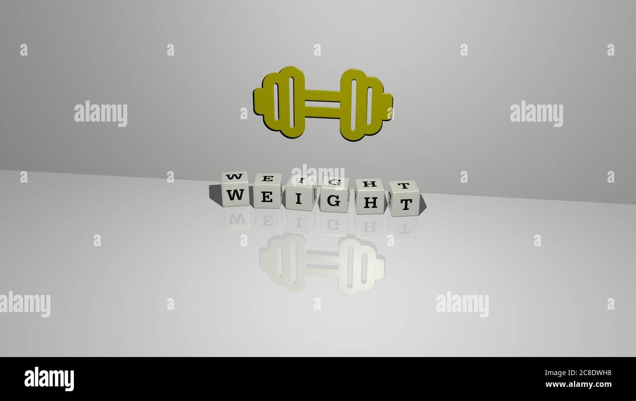 3D illustration of weight graphics and text made by metallic dice ...