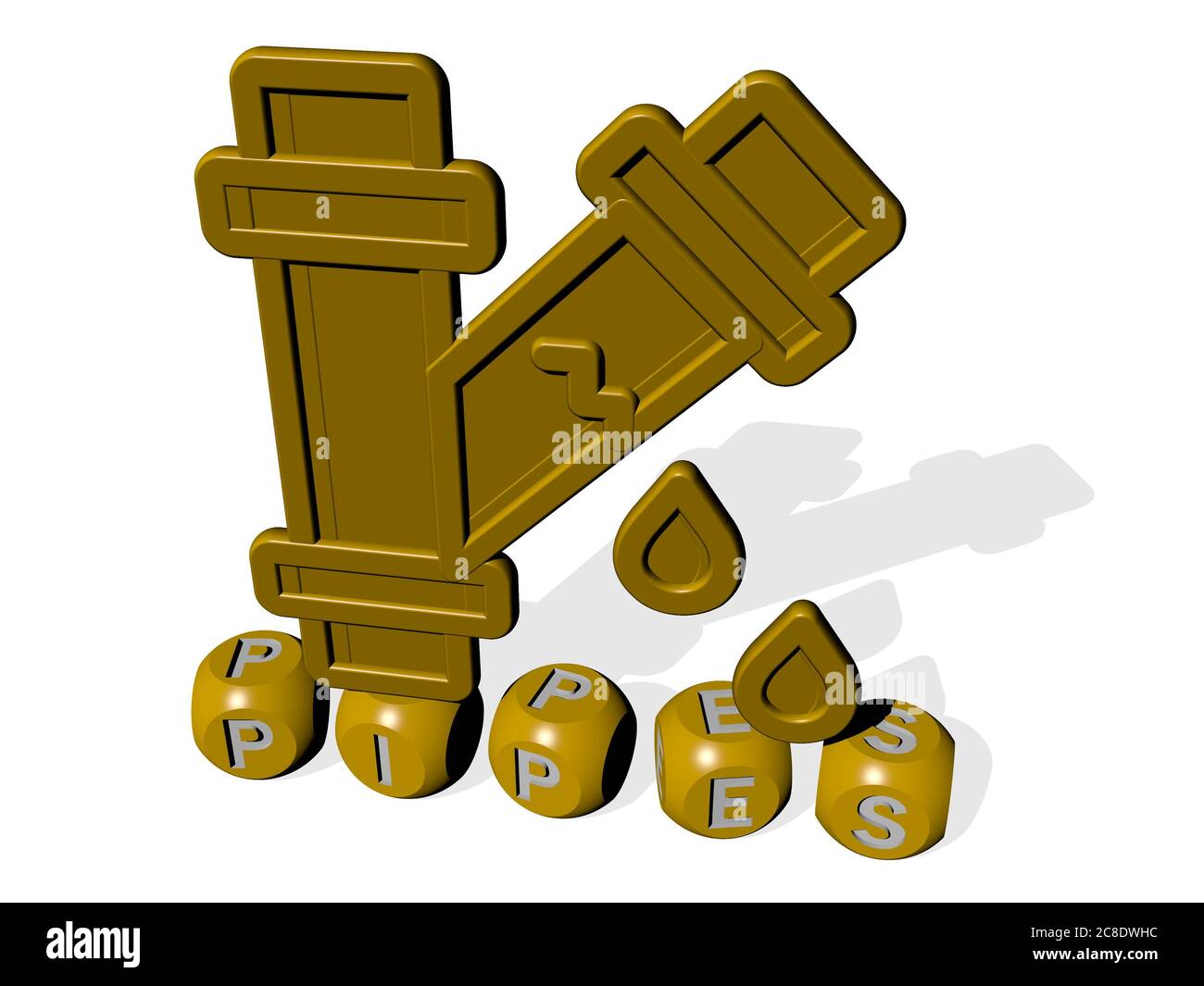 3D illustration of pipes graphics and text made by metallic dice ...