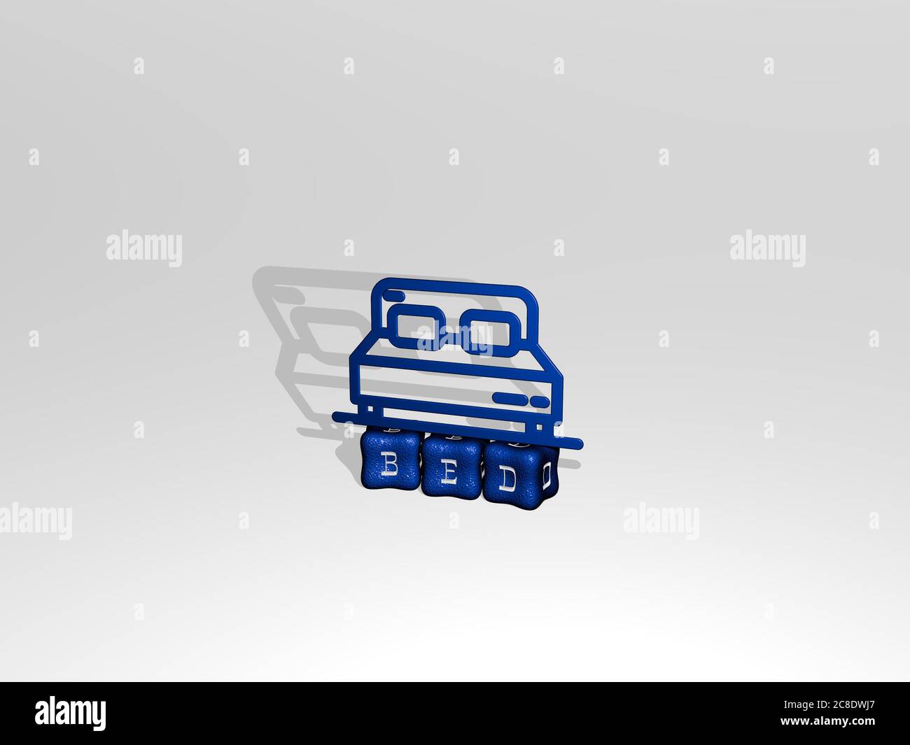 3D representation of bed with icon on the wall and text arranged by ...