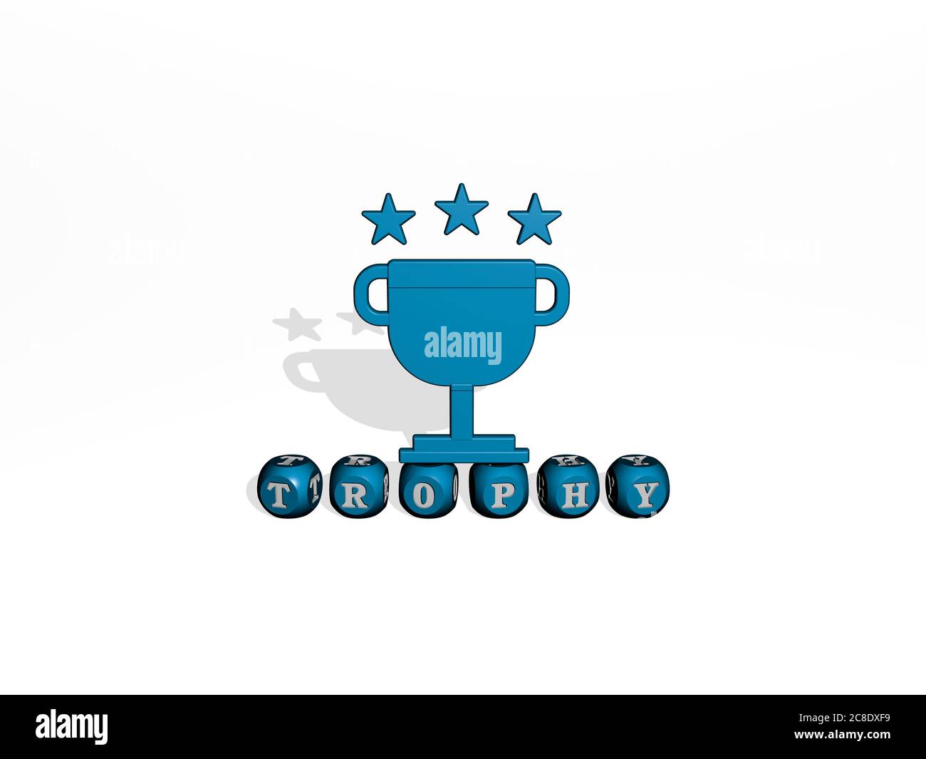 3D illustration of trophy graphics and text made by metallic dice ...