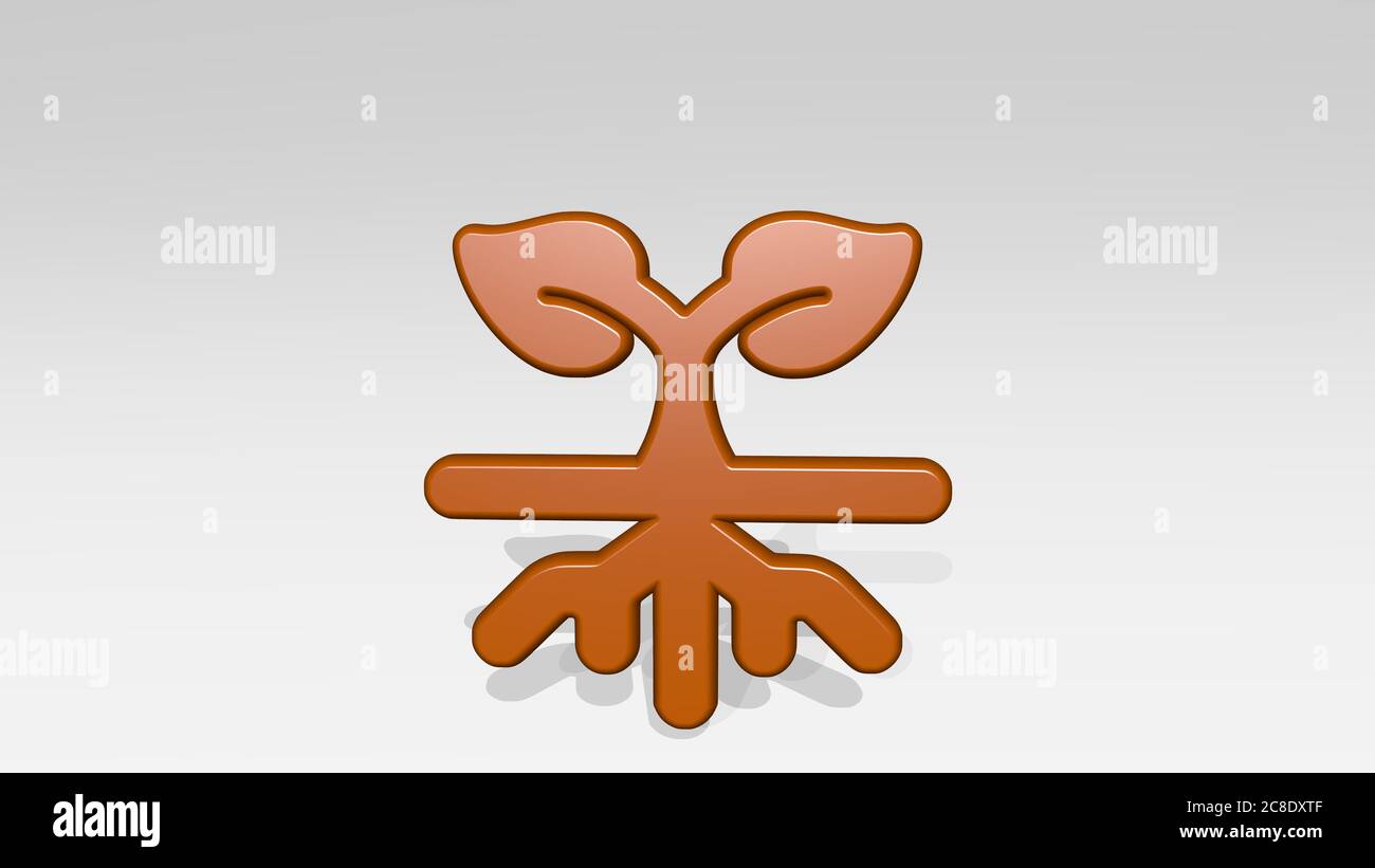 ORGANIC PLANT ROOT stand with shadow. 3D illustration of metallic ...