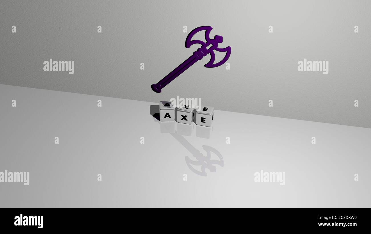 3D illustration of AXE graphics and text made by metallic dice letters ...