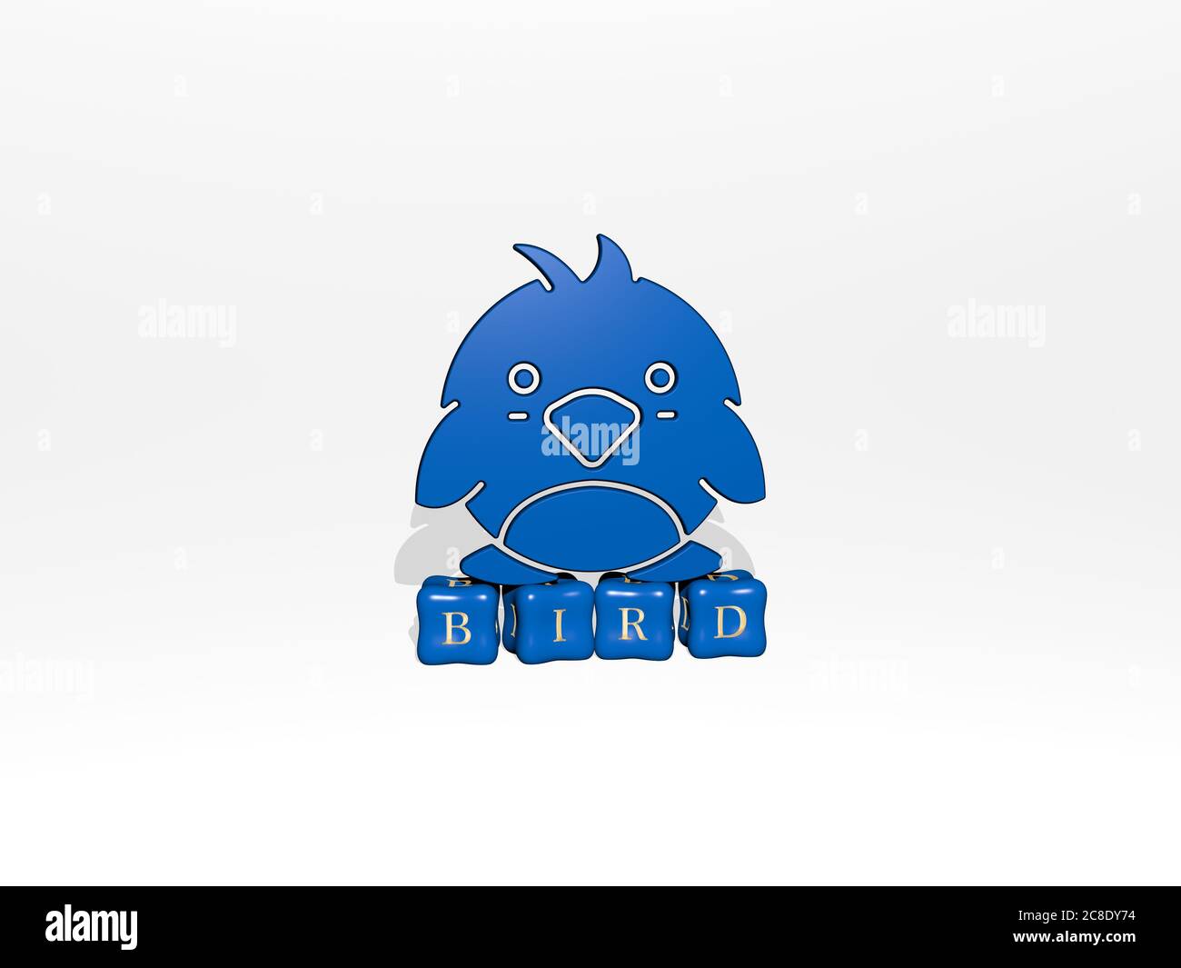 3D graphical image of bird vertically along with text built by metallic ...