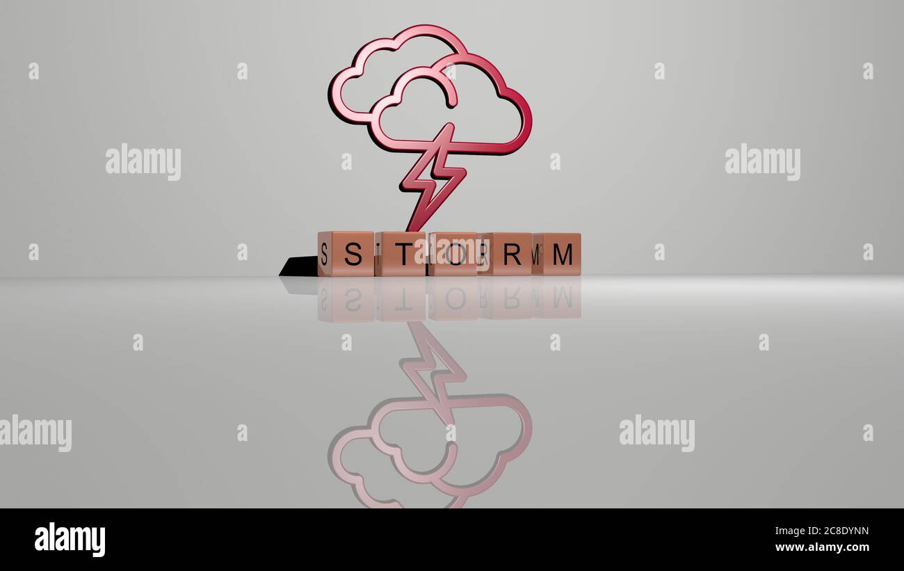 3D illustration of storm graphics and text made by metallic dice ...