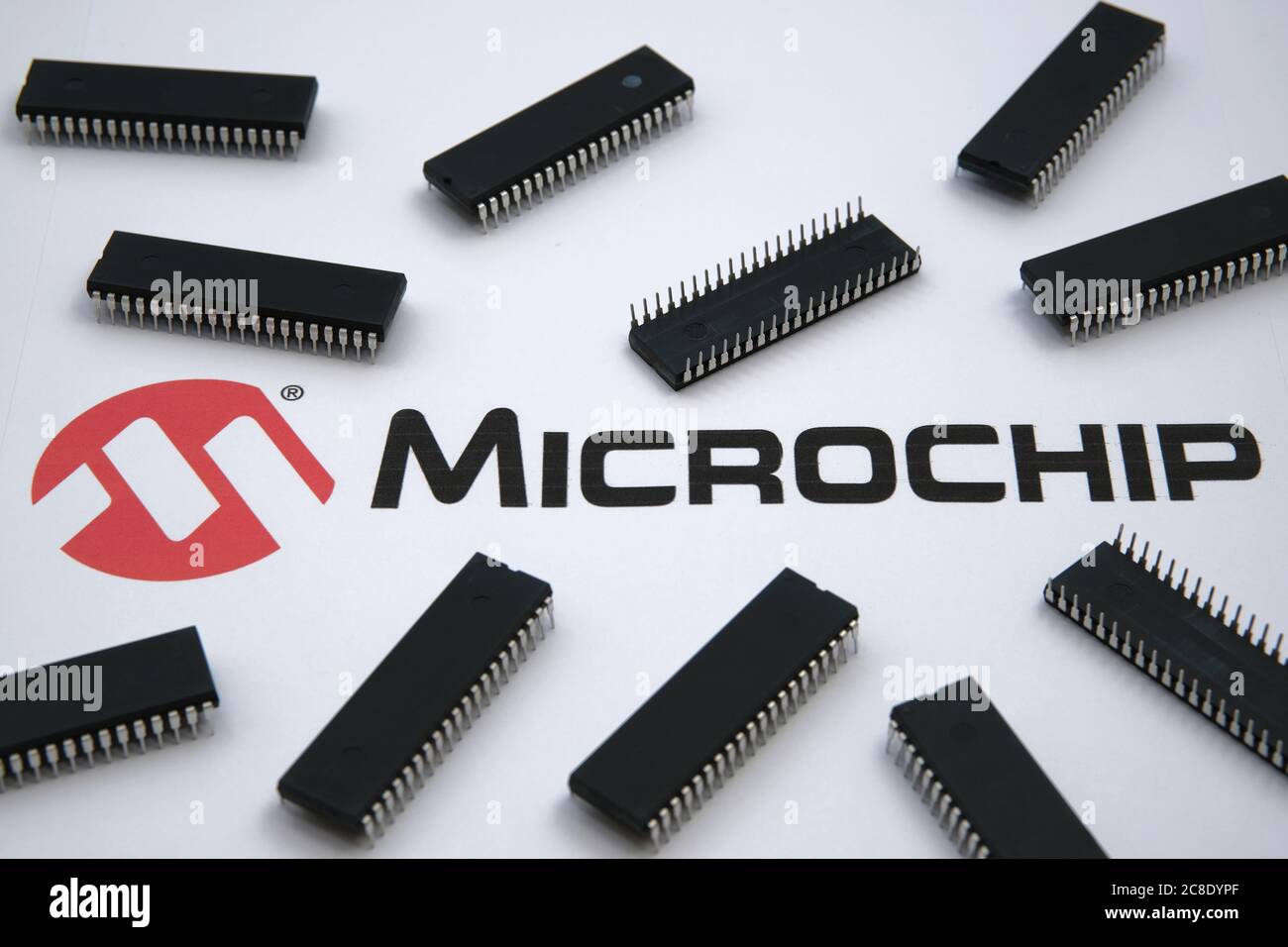 Stone / United Kingdom - July 23, 2020: Microchip company logo seen on ...