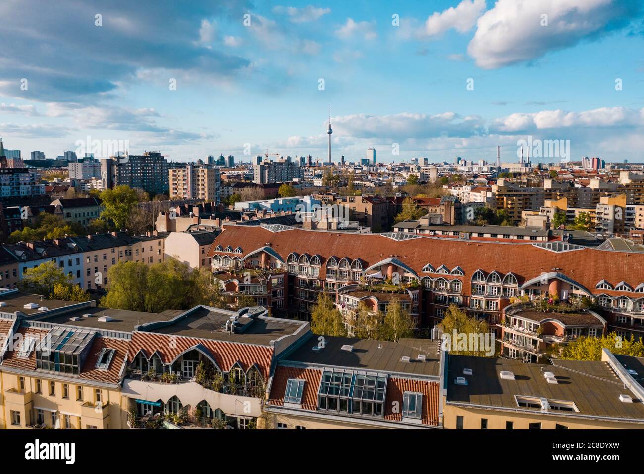 Germany, Berlin, Aerial view of Kreuzberg district with Fernsehturm ...