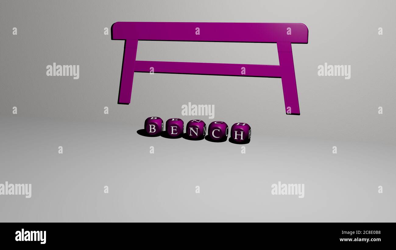 3D illustration of BENCH graphics and text made by metallic dice ...