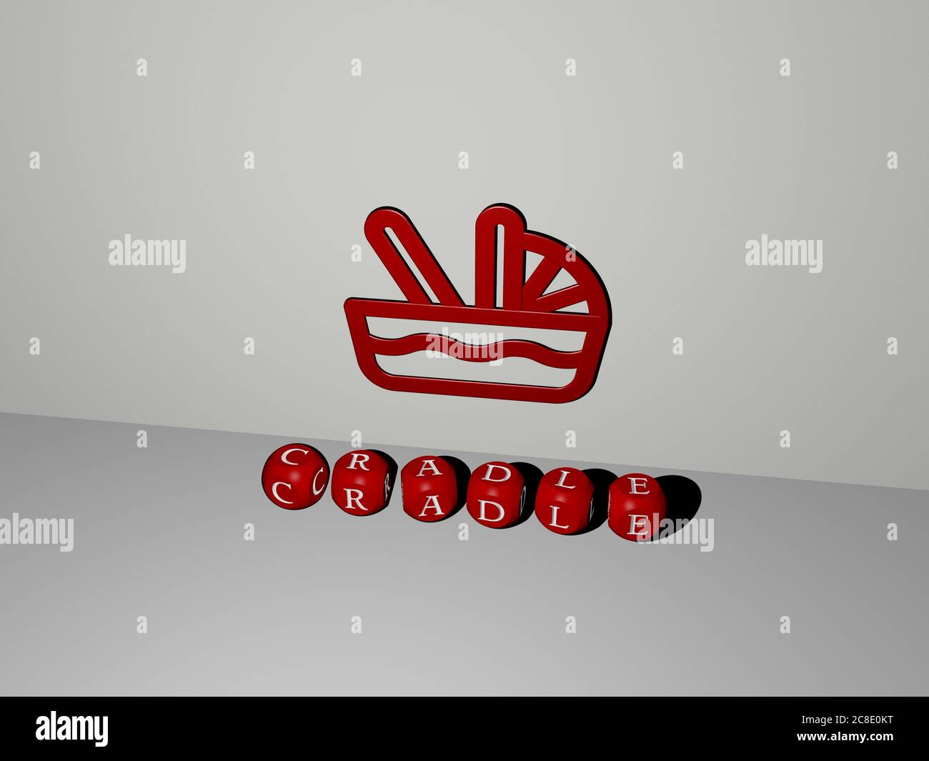 3D representation of cradle with icon on the wall and text arranged by ...