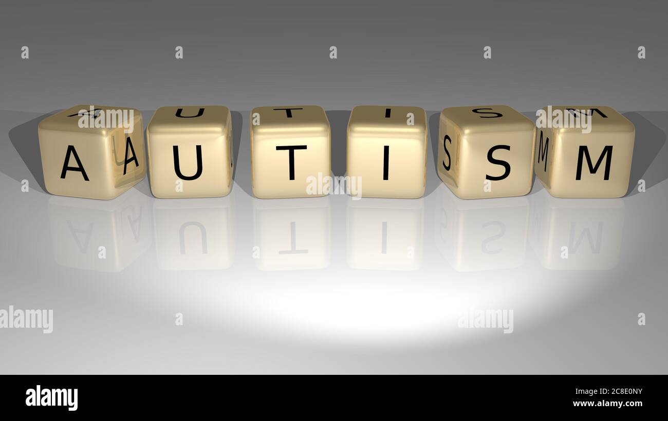 3D illustration of AUTISM graphics and text made by metallic dice ...