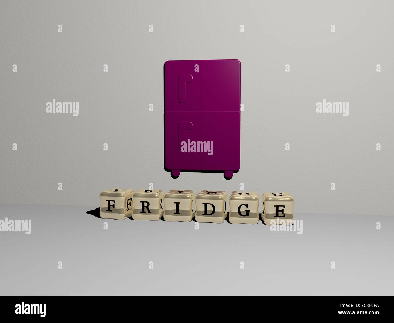 3D illustration of fridge graphics and text made by metallic dice ...