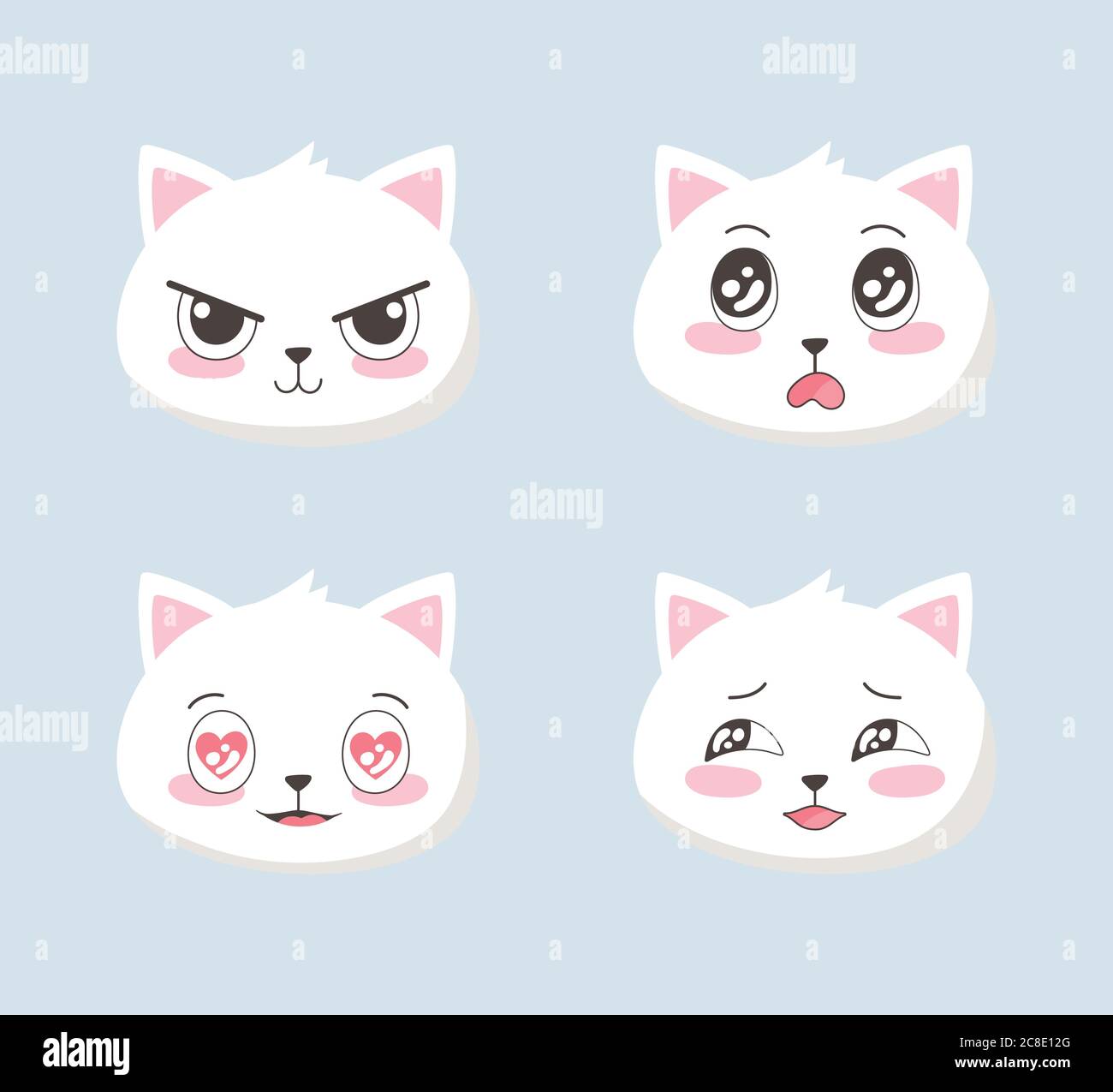 cute cats emoticons cartoon expression faces animals funny vector ...