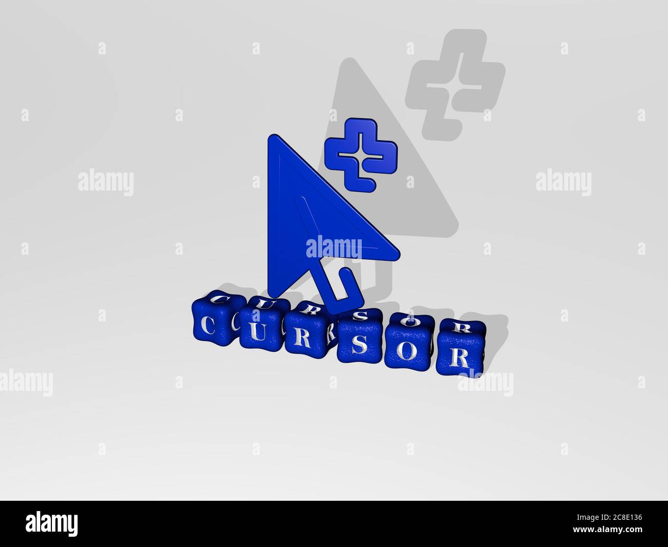 3D representation of cursor with icon on the wall and text arranged by ...