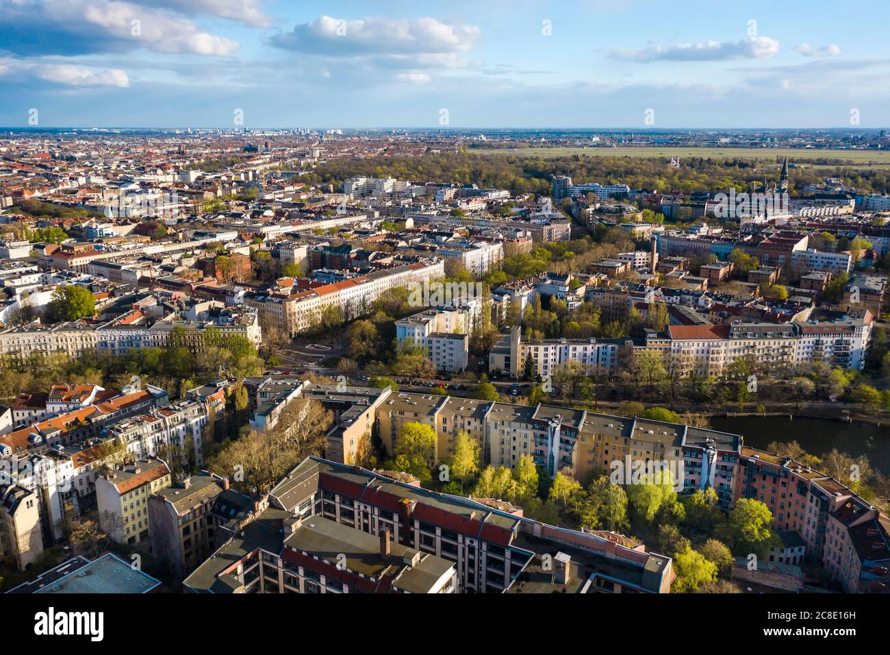 Germany, Berlin, Aerial view of Kreuzberg district and Landwehr Canal ...