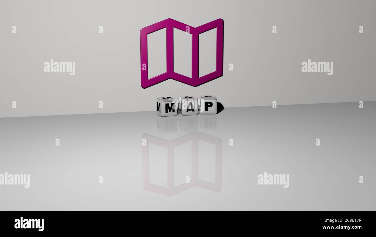 3D graphical image of map vertically along with text built by metallic ...