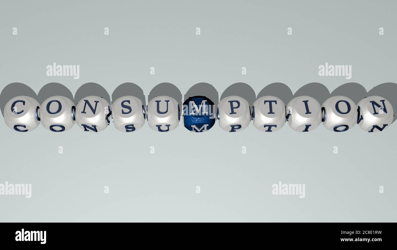 crosswords of CONSUMPTION arranged by cubic letters on a mirror floor ...