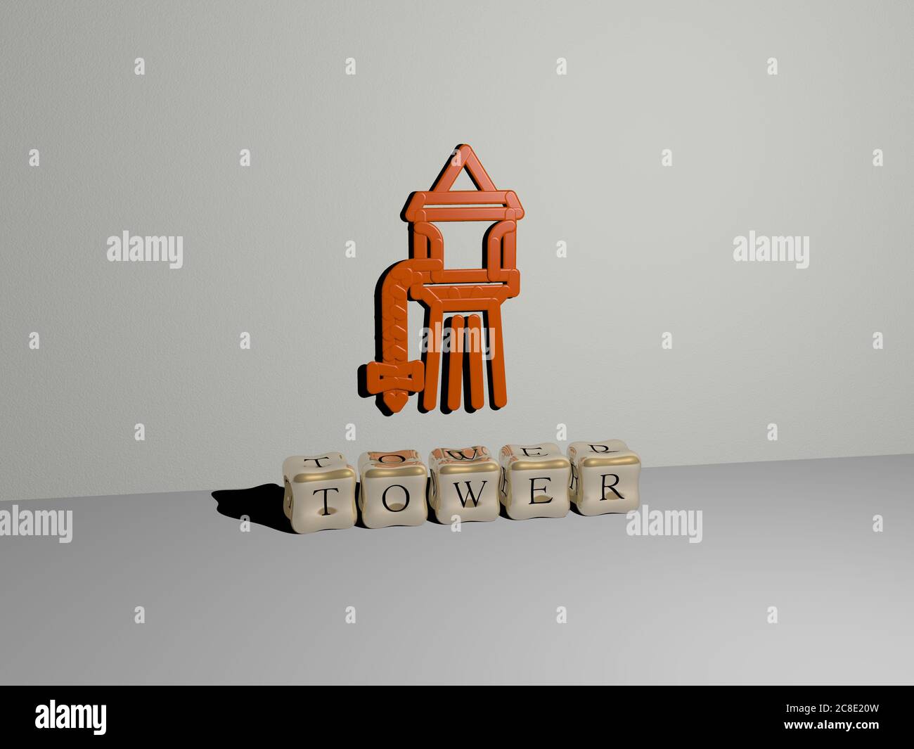 3D graphical image of tower vertically along with text built by ...