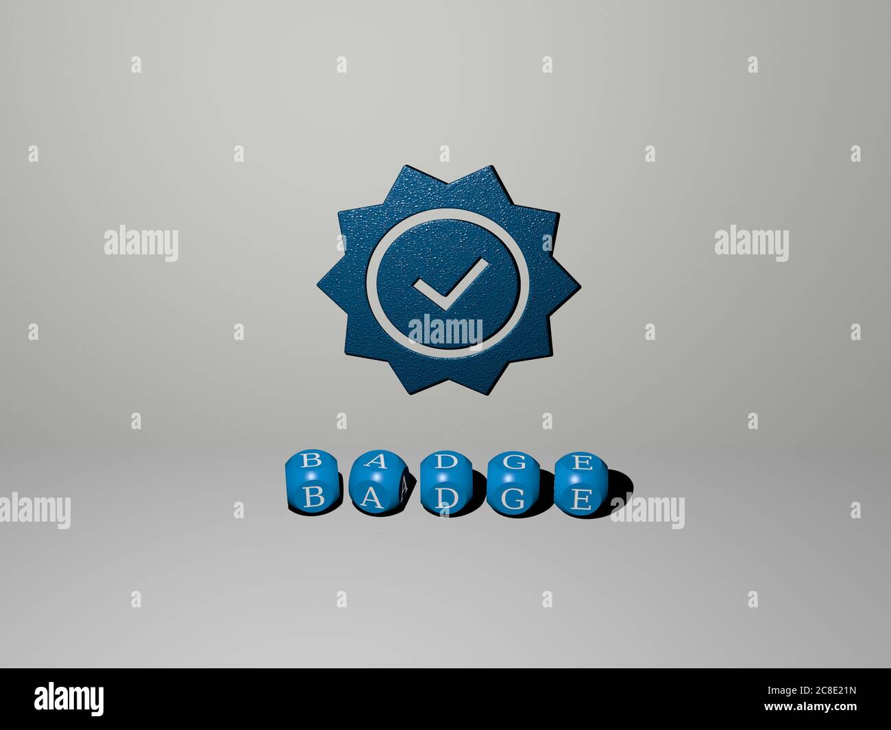 3D illustration of BADGE graphics and text made by metallic dice ...