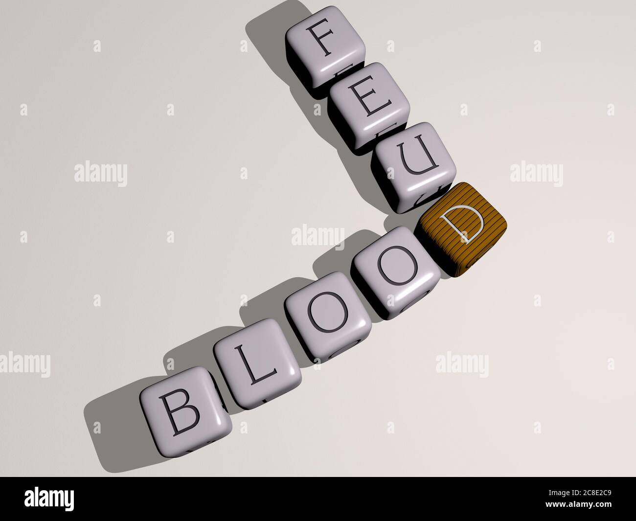 crosswords of BLOOD FEUD arranged by cubic letters on a mirror floor ...