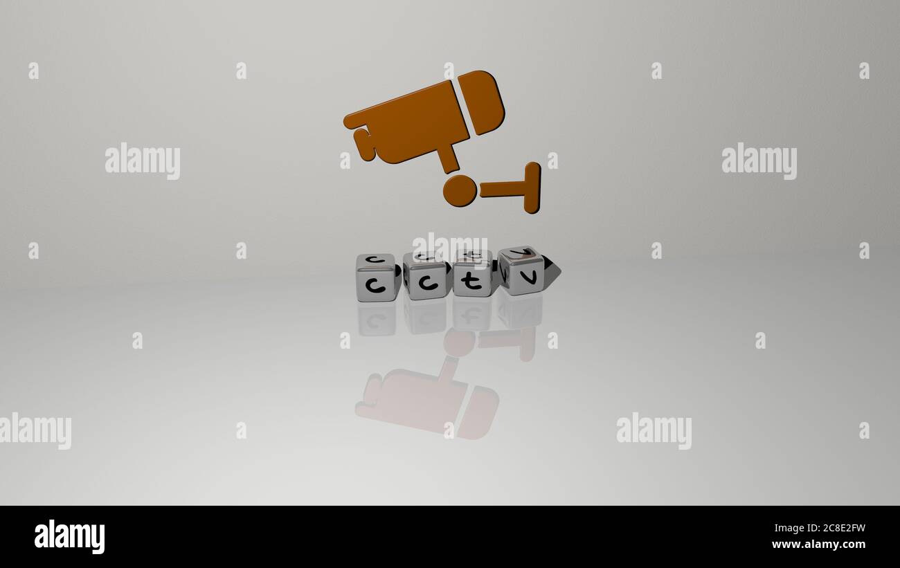 3D representation of cctv with icon on the wall and text arranged by ...