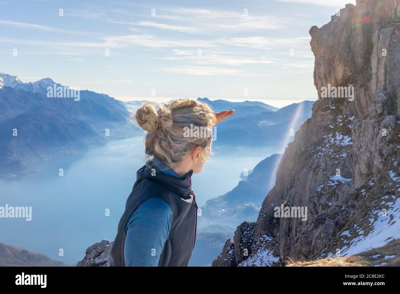 Woman hiking in the mountains at Lake Como, Italy Stock Photo - Alamy