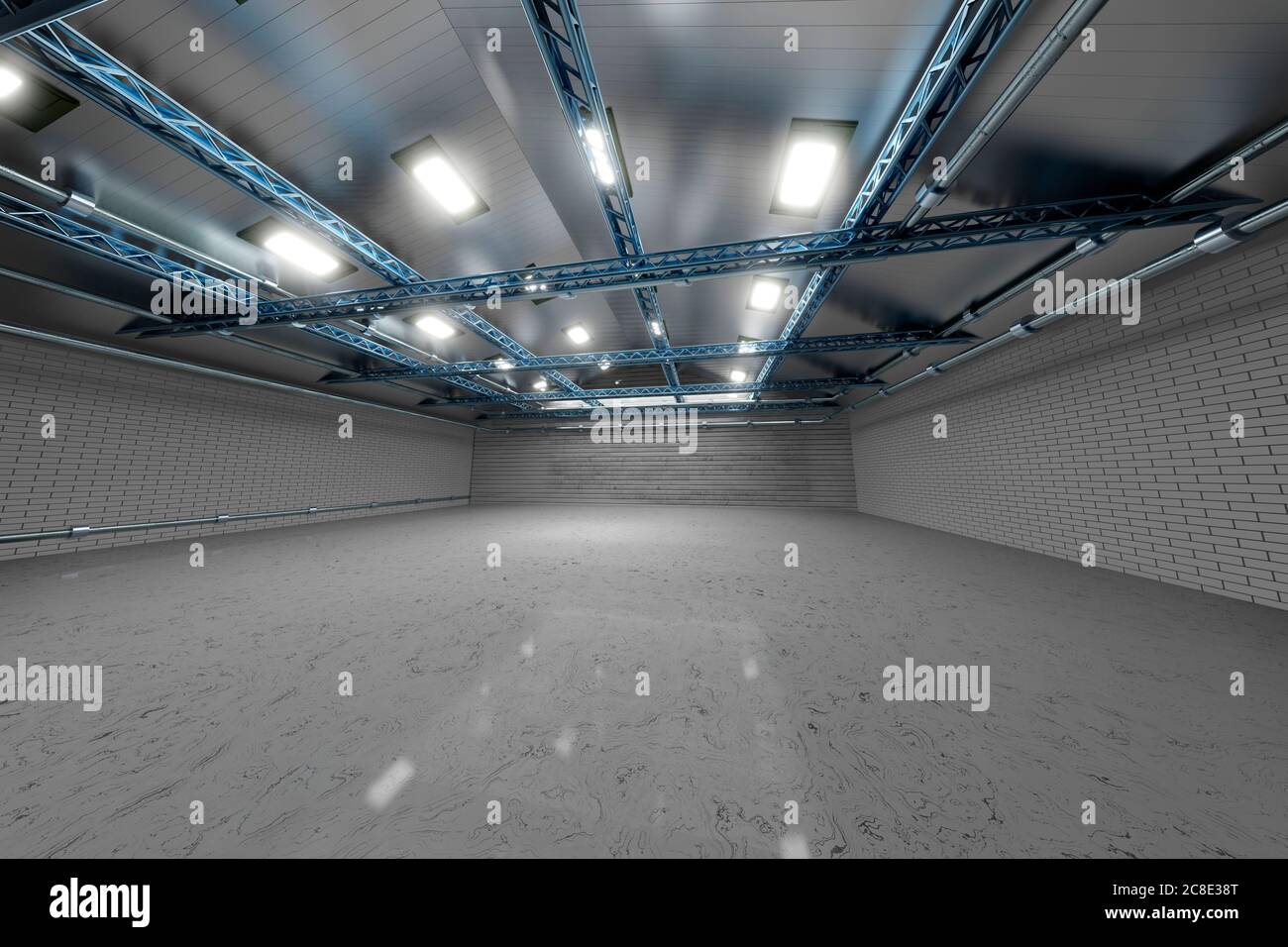 Three dimensional render of empty warehouse Stock Photo - Alamy