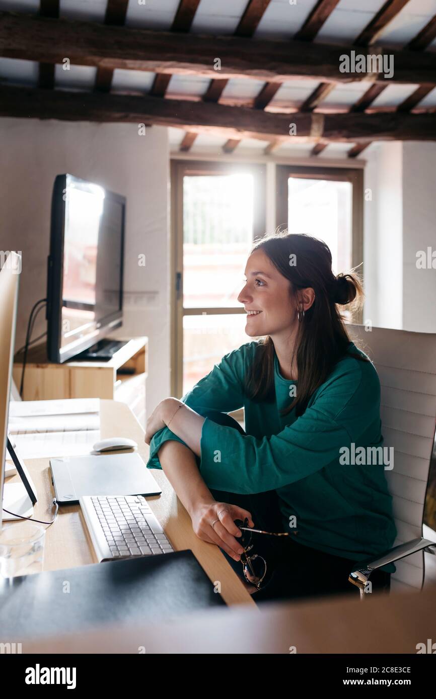 Female architect using computer at home Stock Photo - Alamy