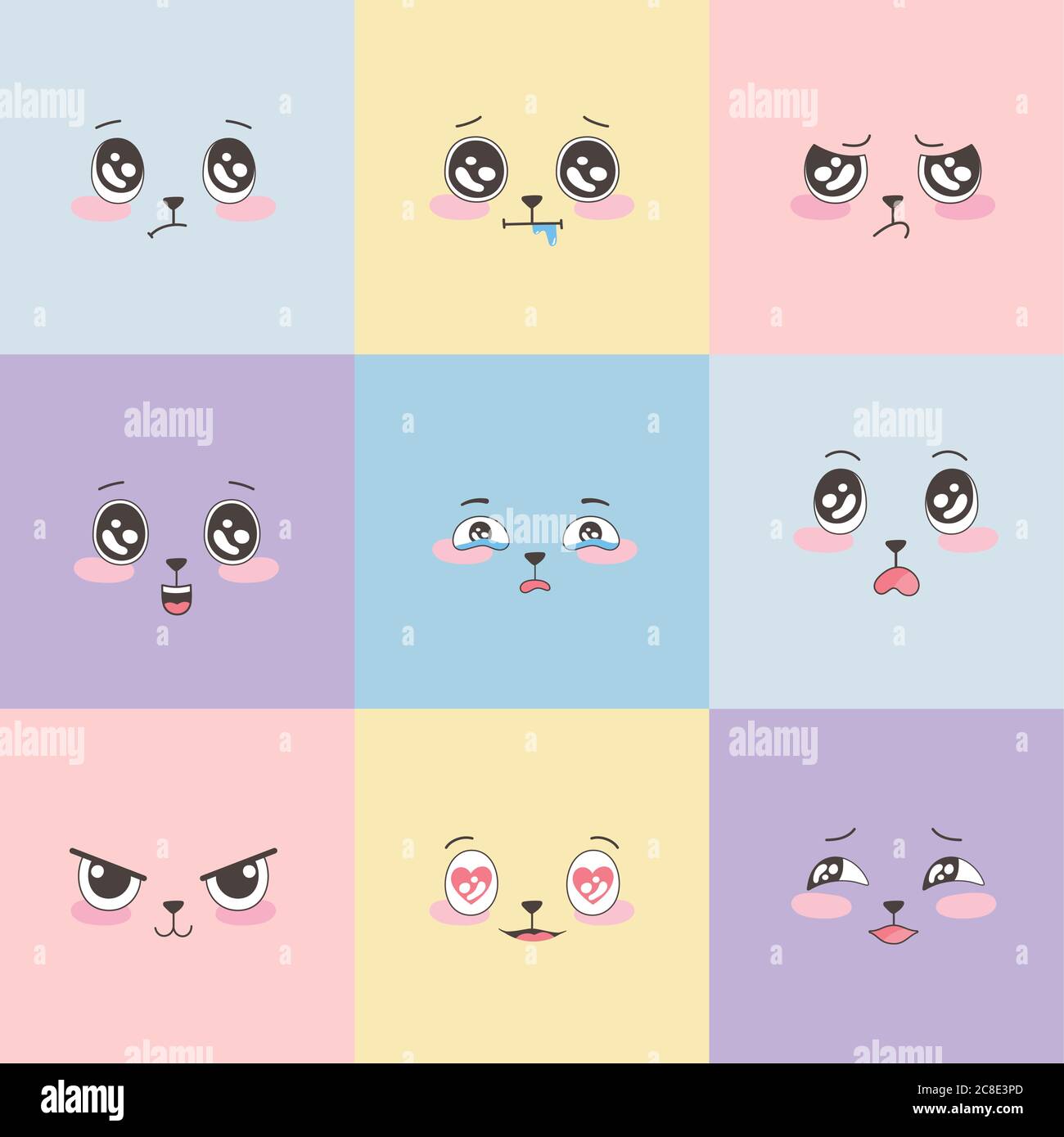 set of colorful emoticons, emoji faces expression cartoon design vector ...