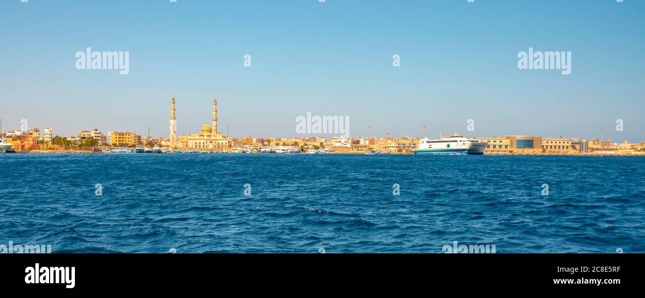 Egypt, Red Sea Governorate, Hurghada, Panorama of seaside city Stock ...