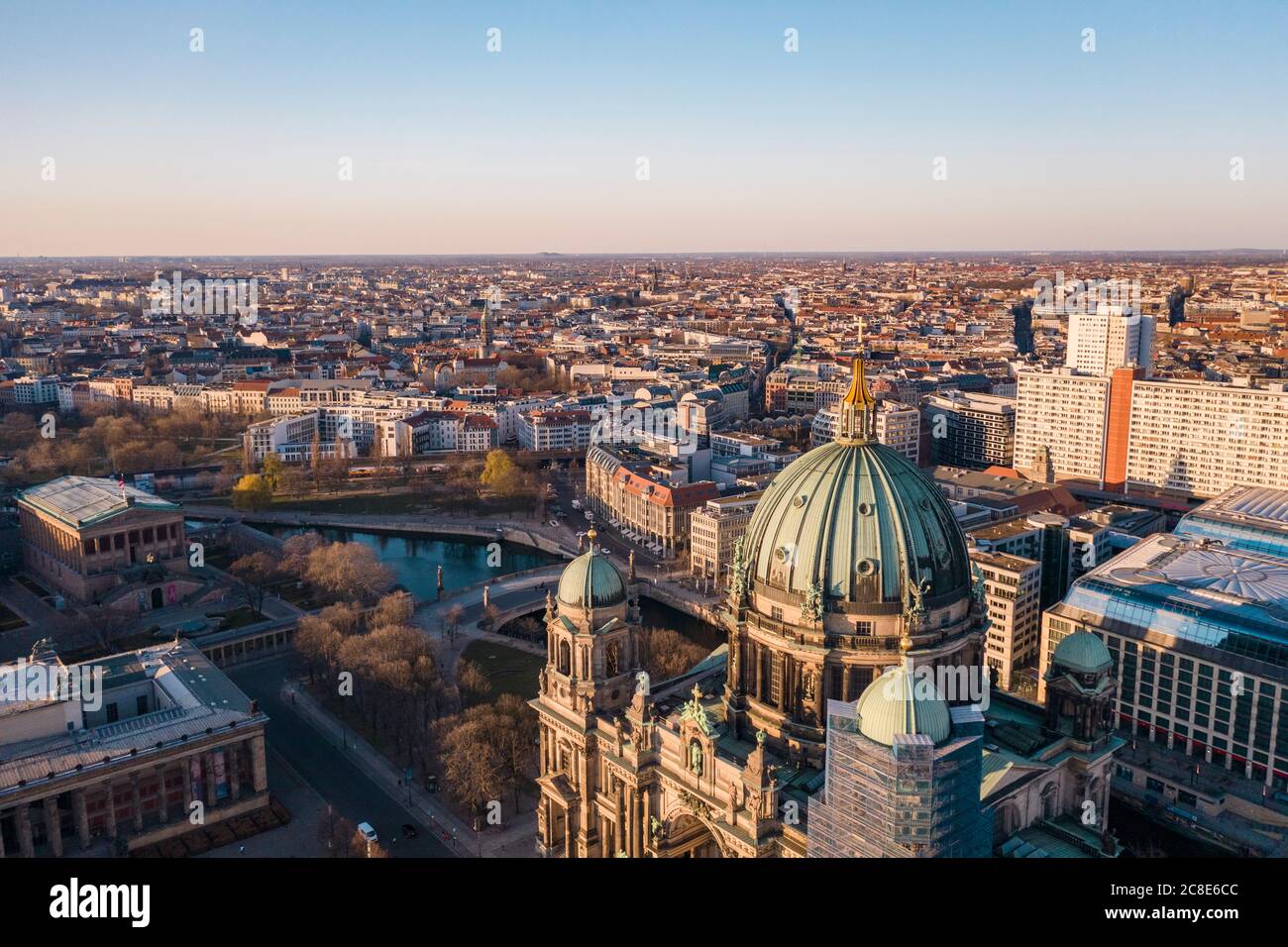Germany, Berlin, Aerial view of Berlin Cathedral at dusk Stock Photo ...