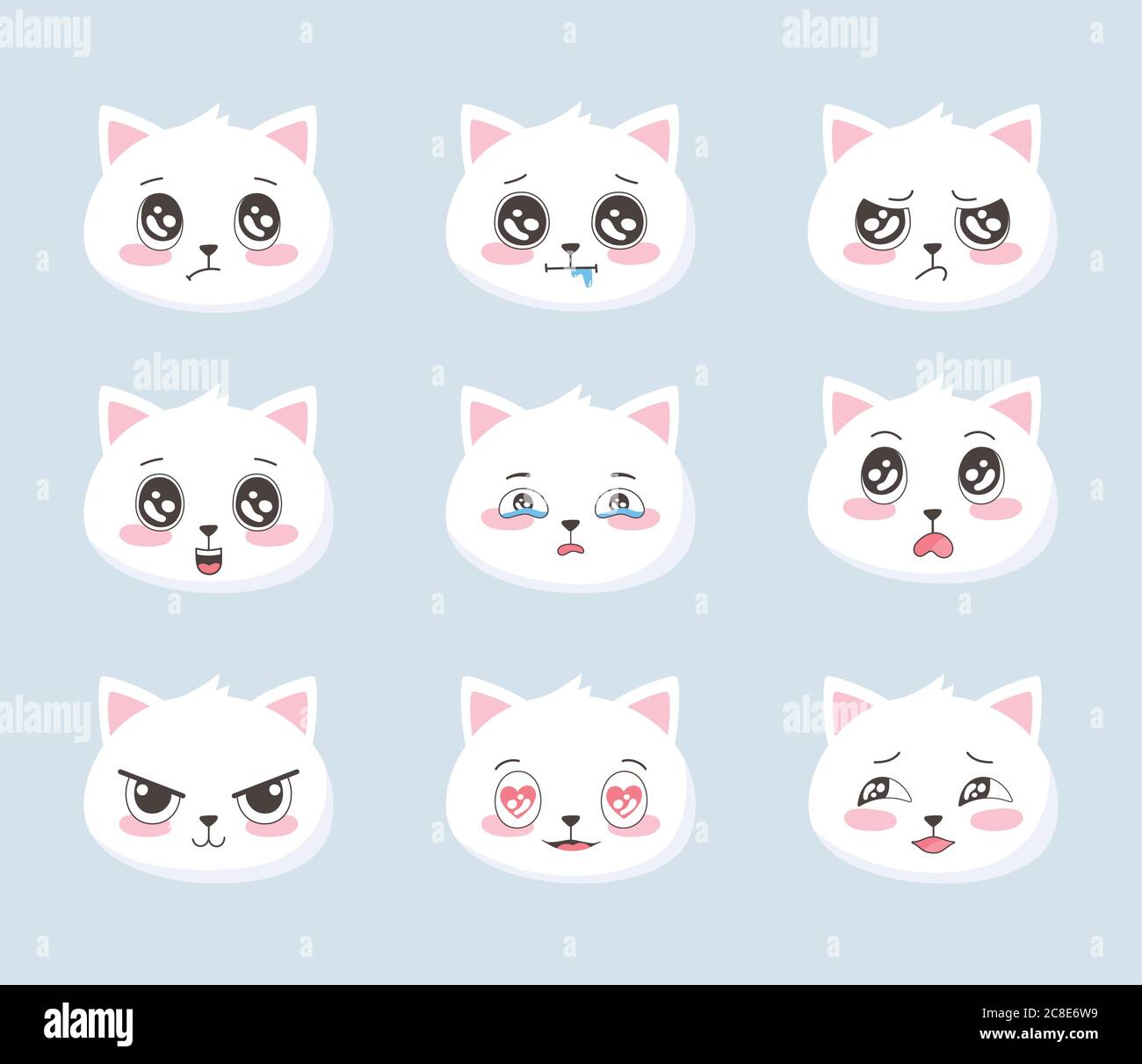 cute cats emoticons cartoon various faces animals funny vector ...