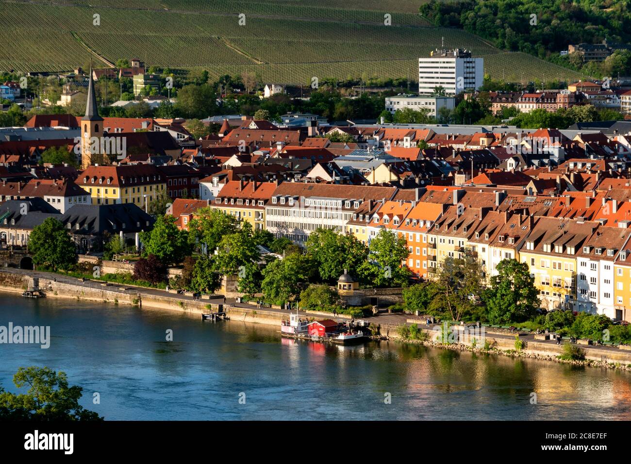Germany, Franconia, Bavaria, Wuerzburg, View of old town and Main river ...