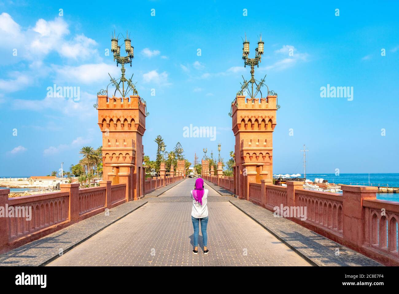 Rear view woman bridge city hi-res stock photography and images - Alamy