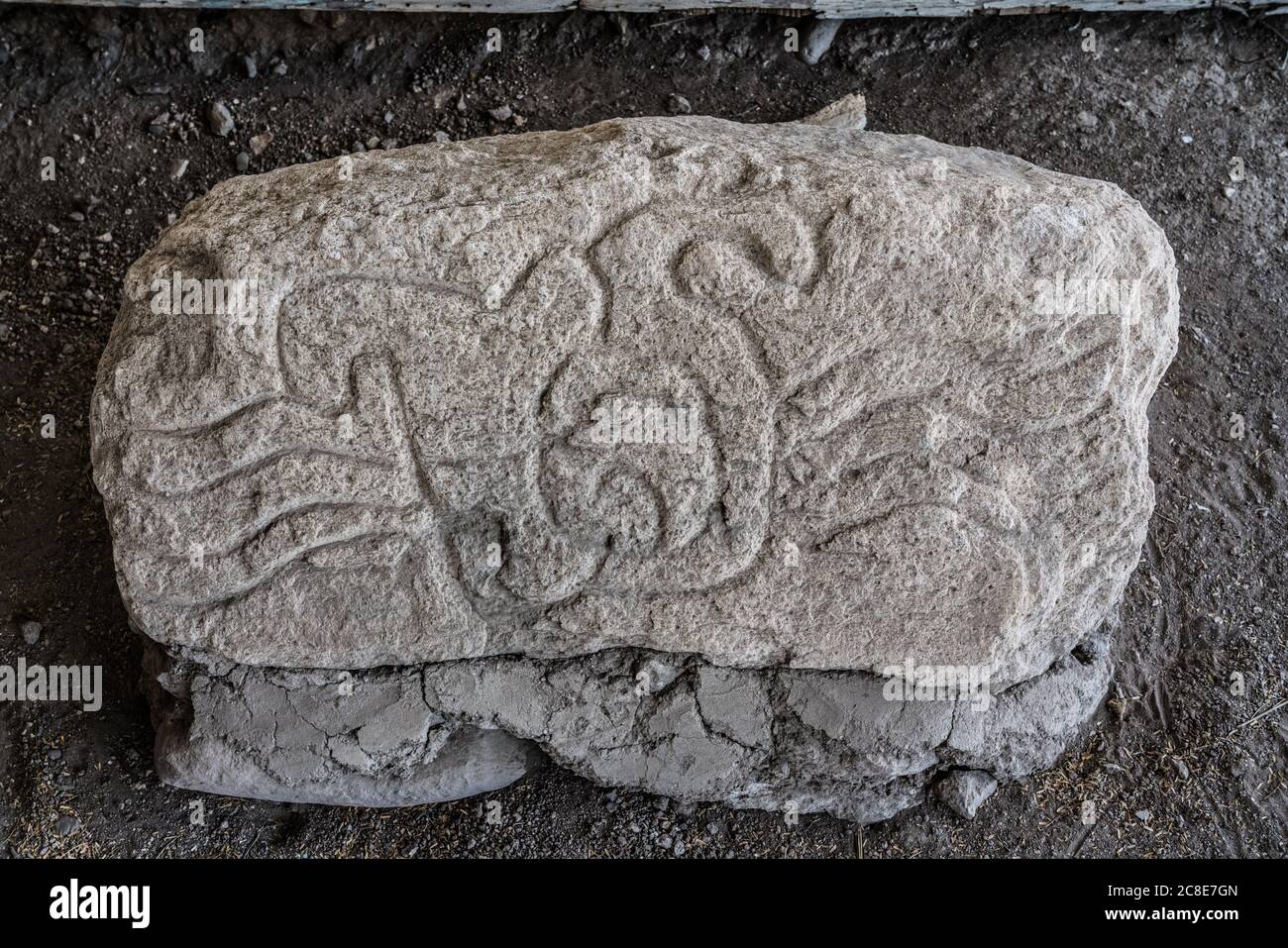 Designs carved in stone in the ruins of the pre-Hispanic Zapotec city ...