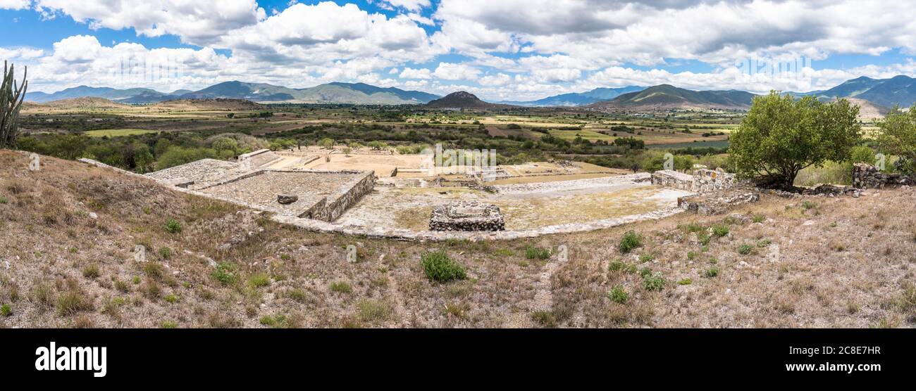 The top of Building A in the ruins of the pre-Hispanic Zapotec city of ...