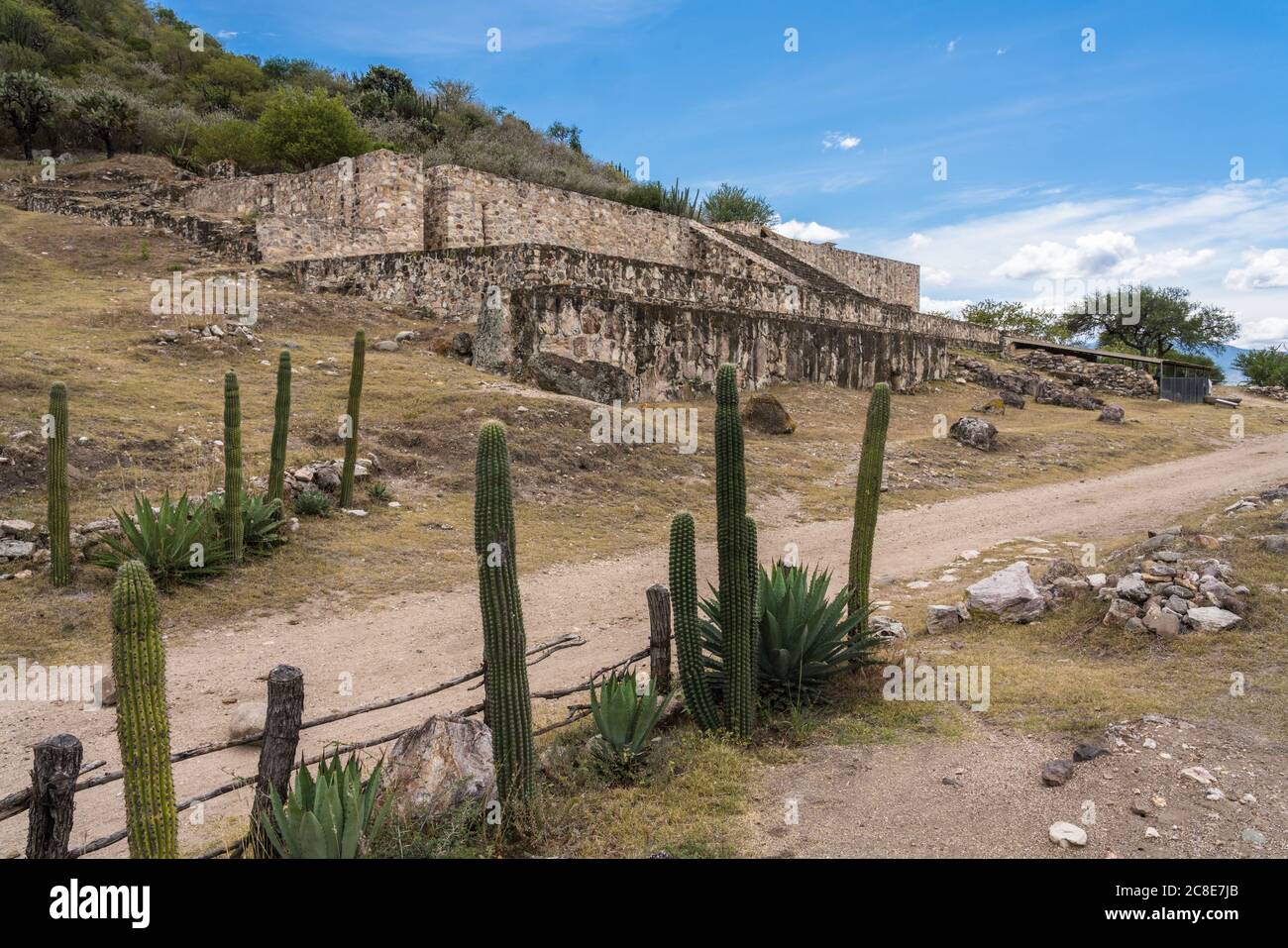 Building A in the ruins of the pre-Hispanic Zapotec city of Dainzu in ...
