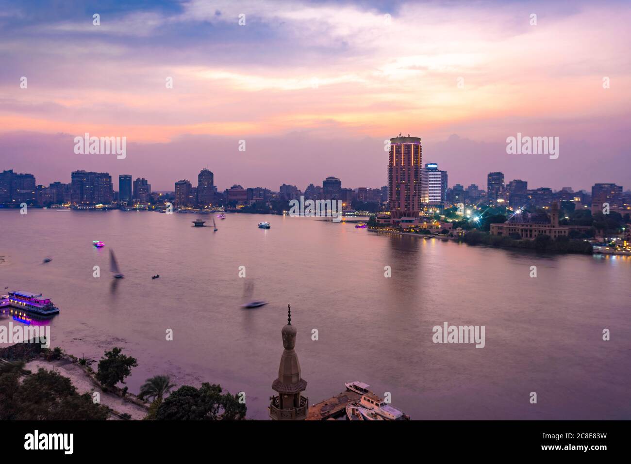 Egypt, Cairo, Nile with skyline and downtown area from Garden City at ...