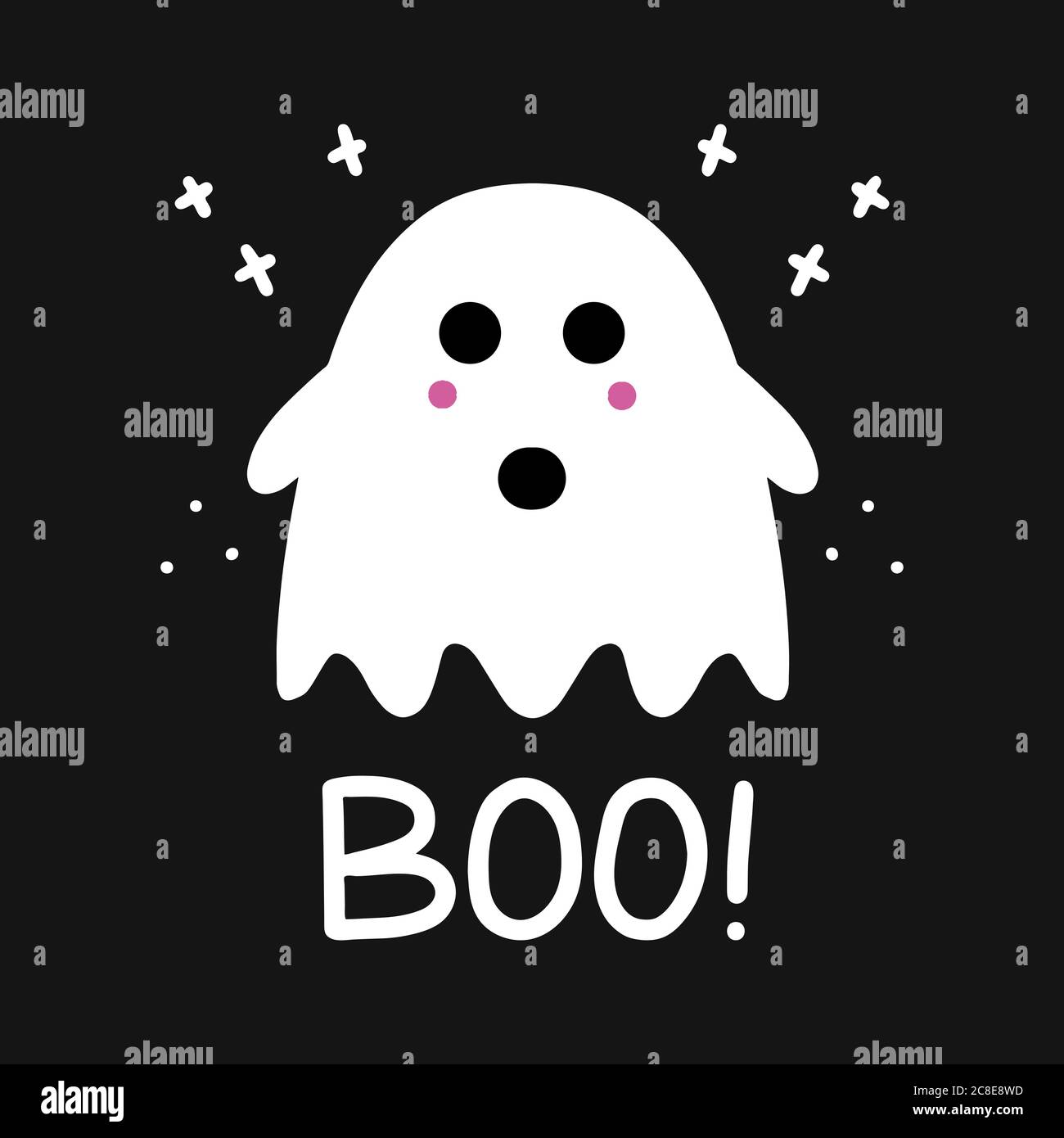 Cute ghost with pink blush and boo lettering. Halloween greeting card ...