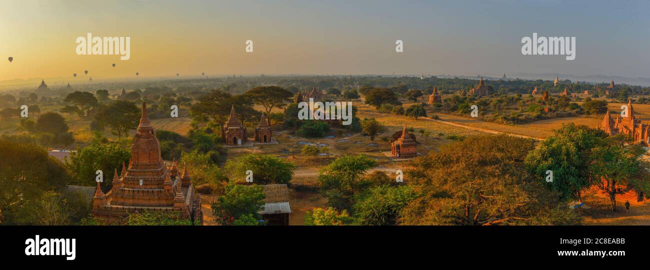 Myanmar, Mandalay Region, Bagan, Panorama of ancient Buddhist temples ...